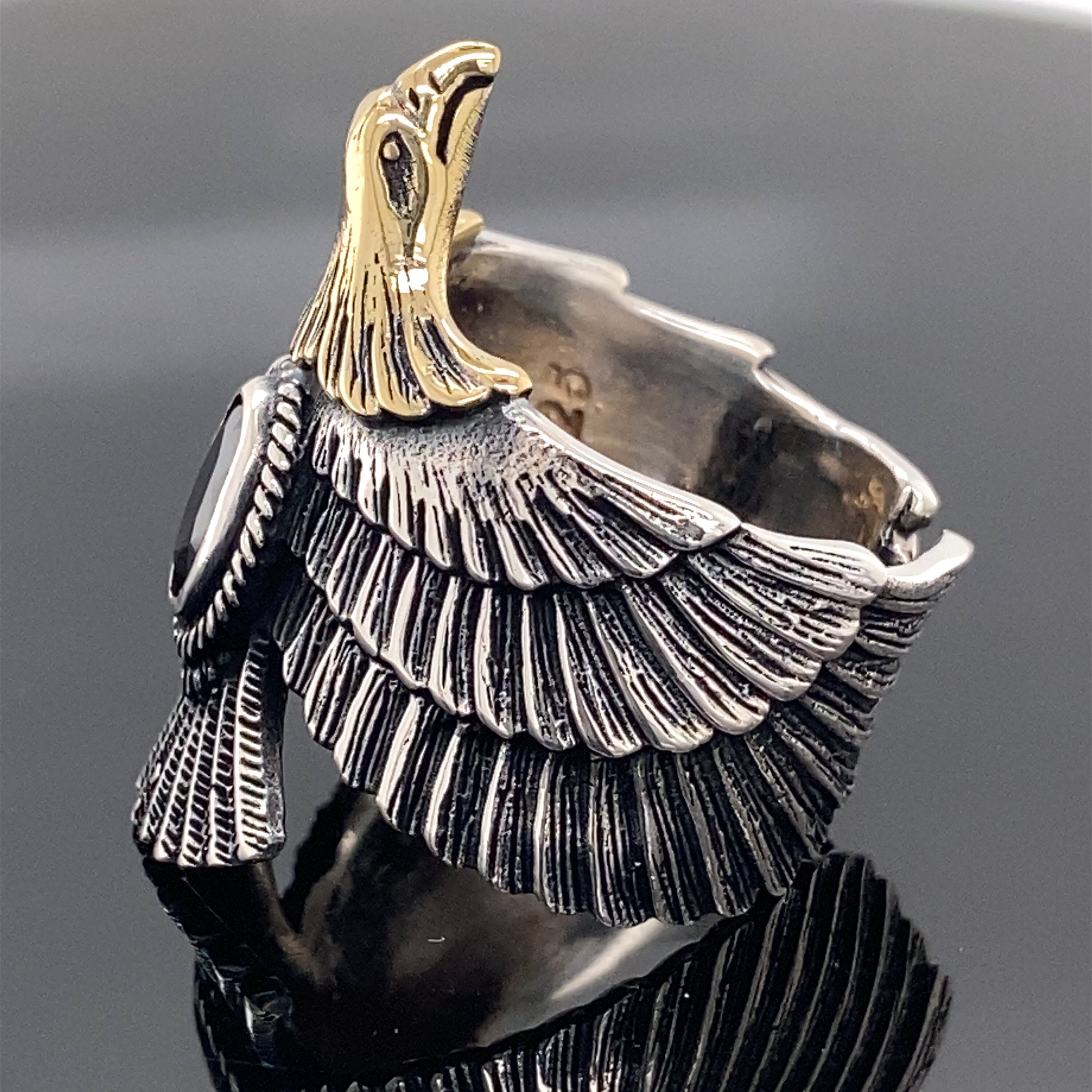 Eagle Handmade Signet Ring Black Stone Eagle Ring Animal - Etsy