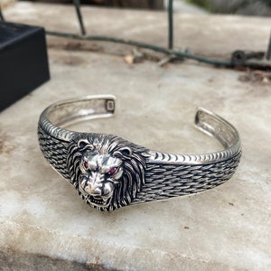 Man Lion Bracelet , Liond Head Bracelet , Wild Lion Bracelet , Silver ...