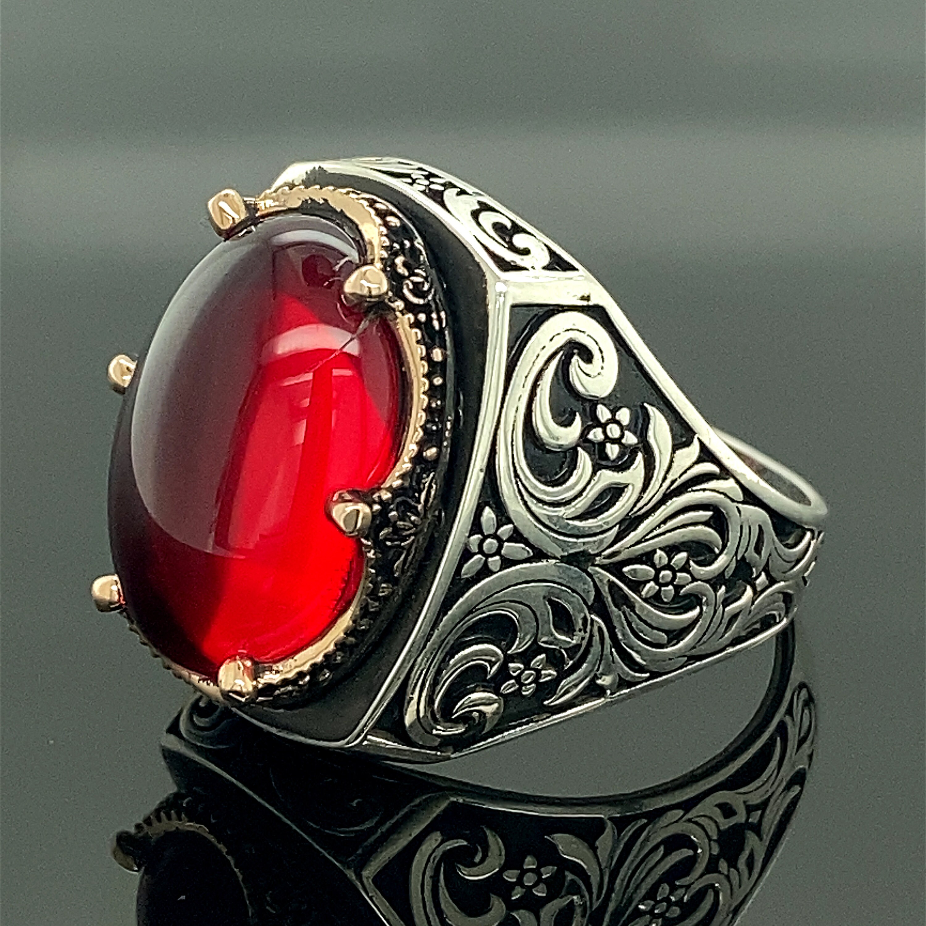 Men Handmade Ruby Stone Ring Red Stone Ring Ottoman Style - Etsy