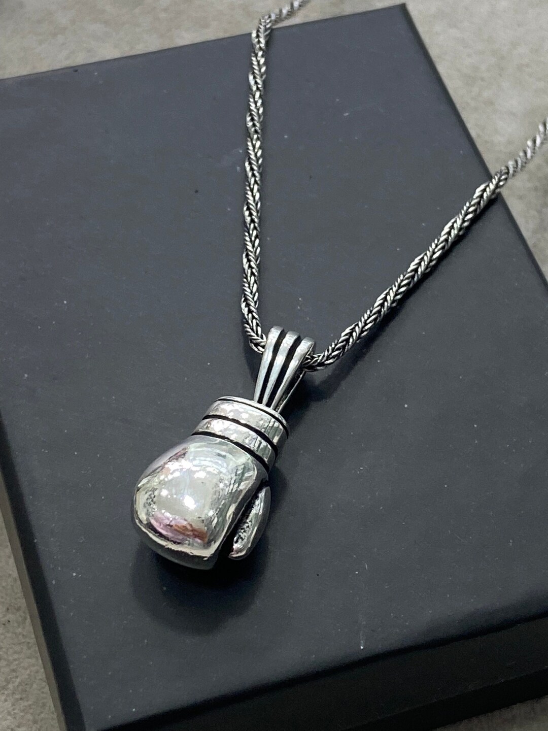 Silver Boxing Glove Necklace , Punch Boxing Pendant , Necklace for ...