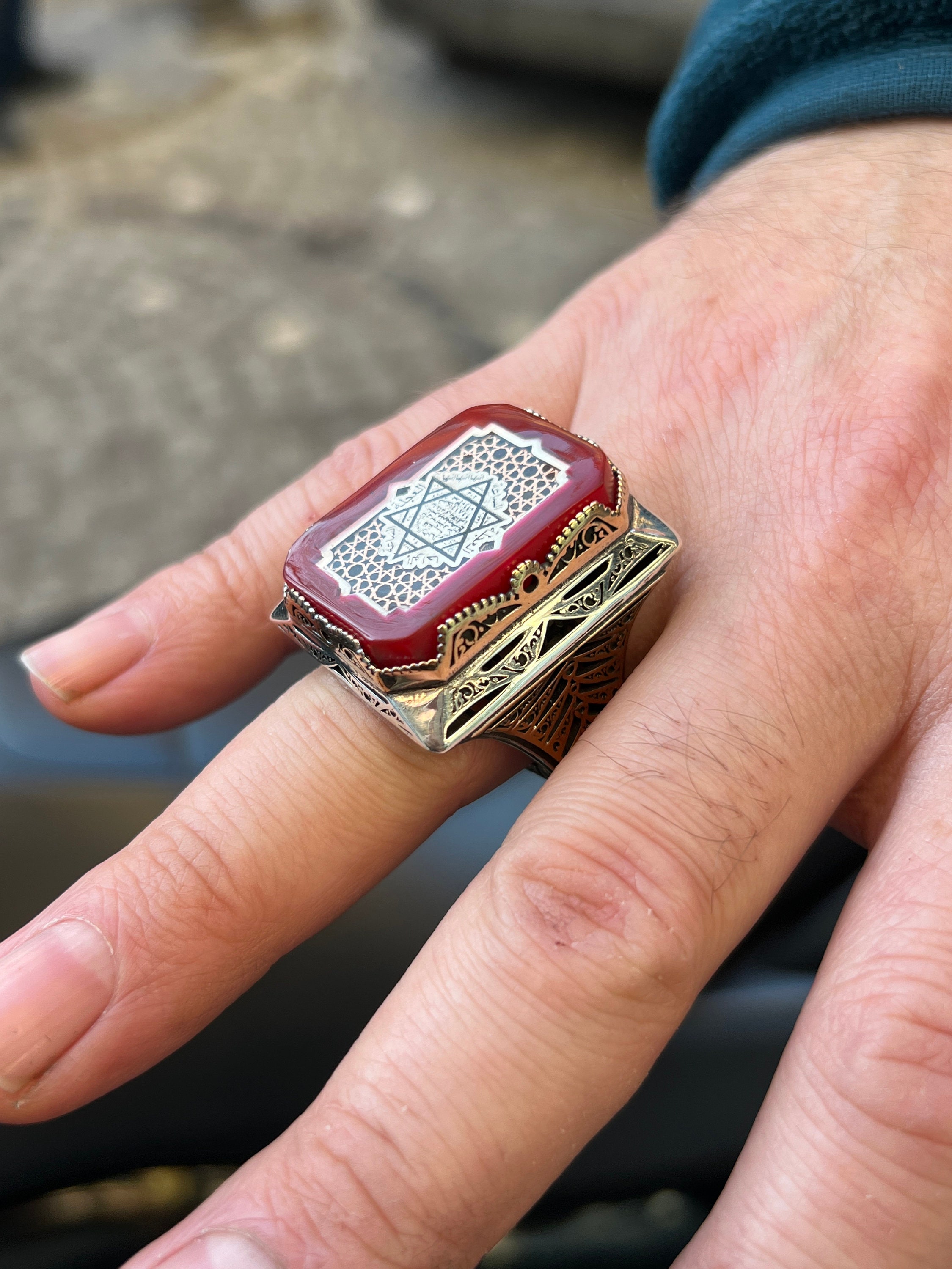 Seal of Solomon Ring , Silver Amber Stone , Large Amber Ring, Silver ...