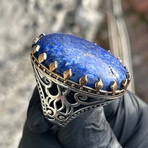 Silver Natural Lapis Lazuli Ring , Blue Large Lapis Ring , Oval Large ...