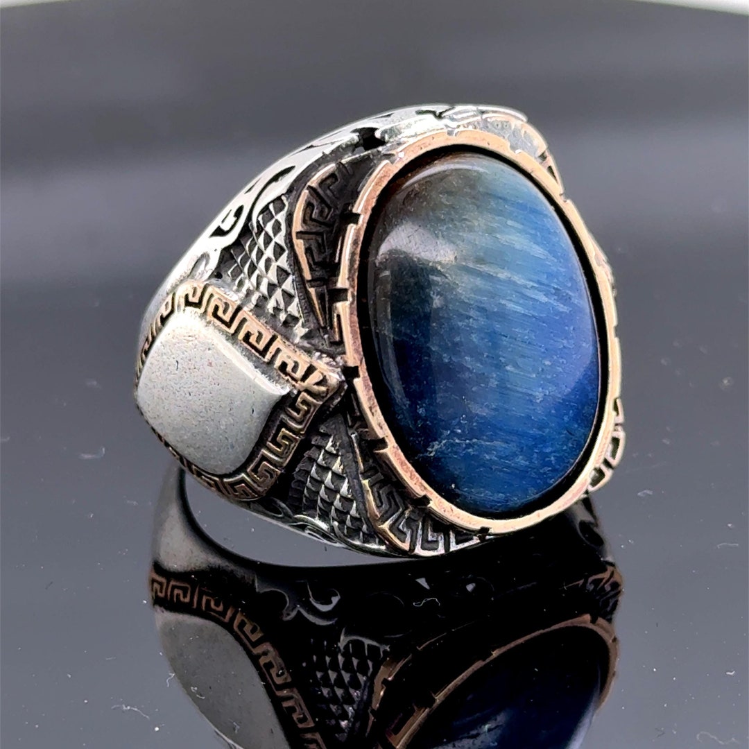 Men Silver Blue Tiger Eye Men Ring, Greek Style Handmade Silver Men ...