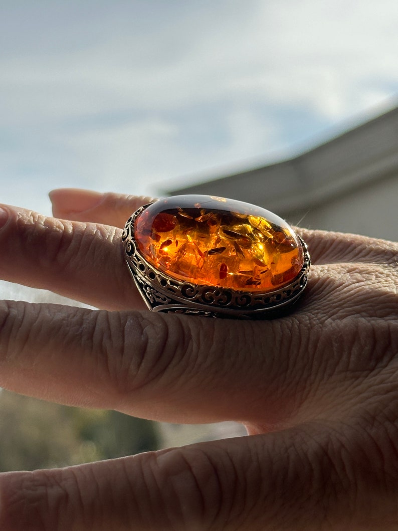 Baltic Amber Ring , Man Large Amber Stone Ring , Genuine Amber Ring ...