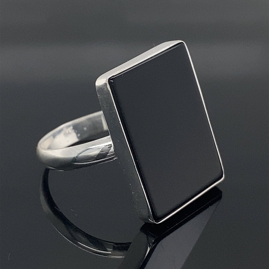 Black Onyx Ring , Rectangle Onyx Ring , Women Handmade Onyx Ring , Flat ...