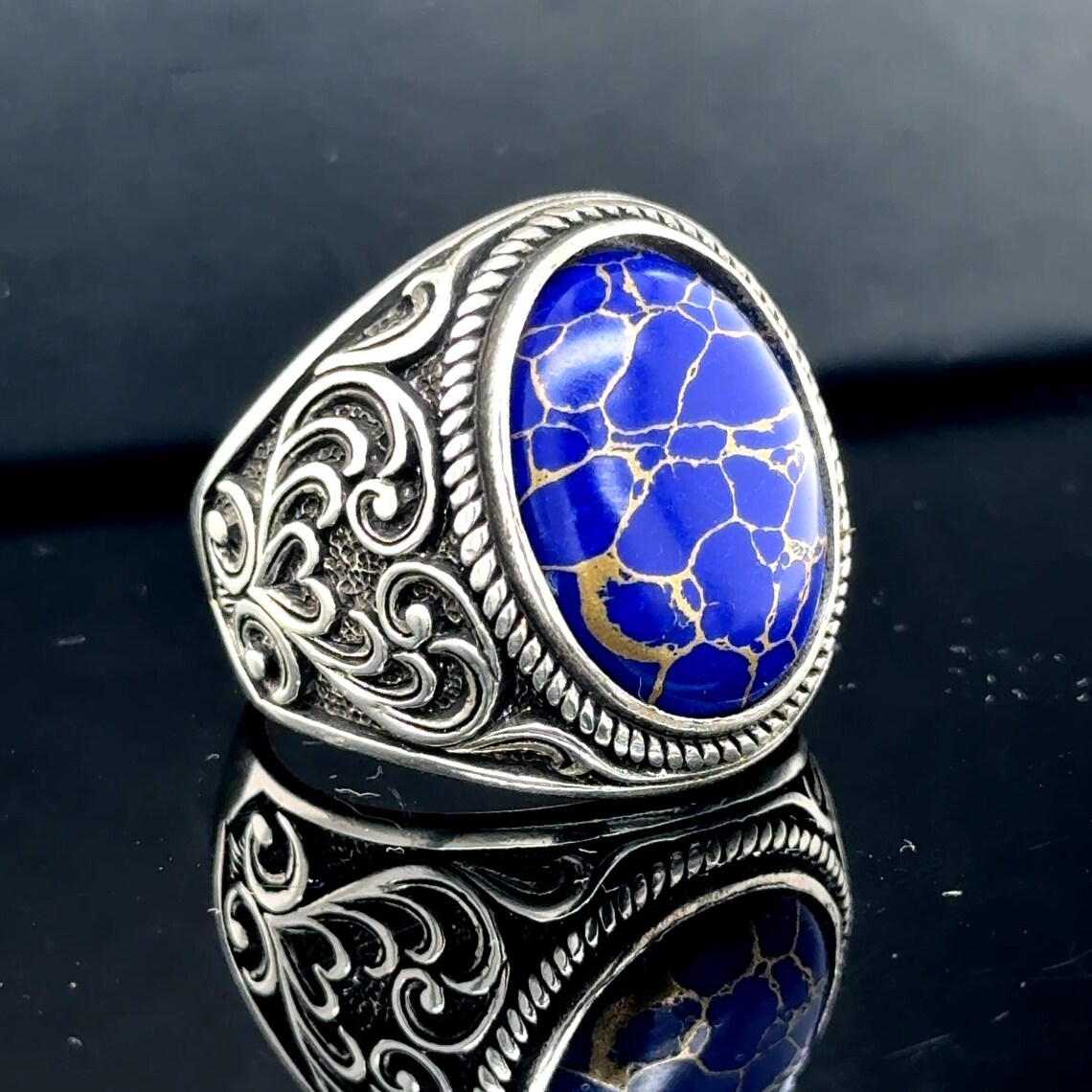 Man Lapis Lazuli Ring, Silver Natural Lapis Ring, Handmade Silver Ring ...