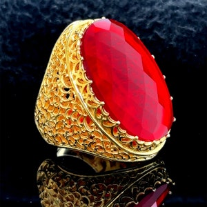 Man Silver Large Ring , Handmade Silver Ruby Stone Ring , Big Red Stone ...