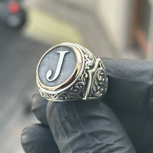 Men Silver Initial Letter Men Rings , Ottoman Style Ring , Signet Man ...