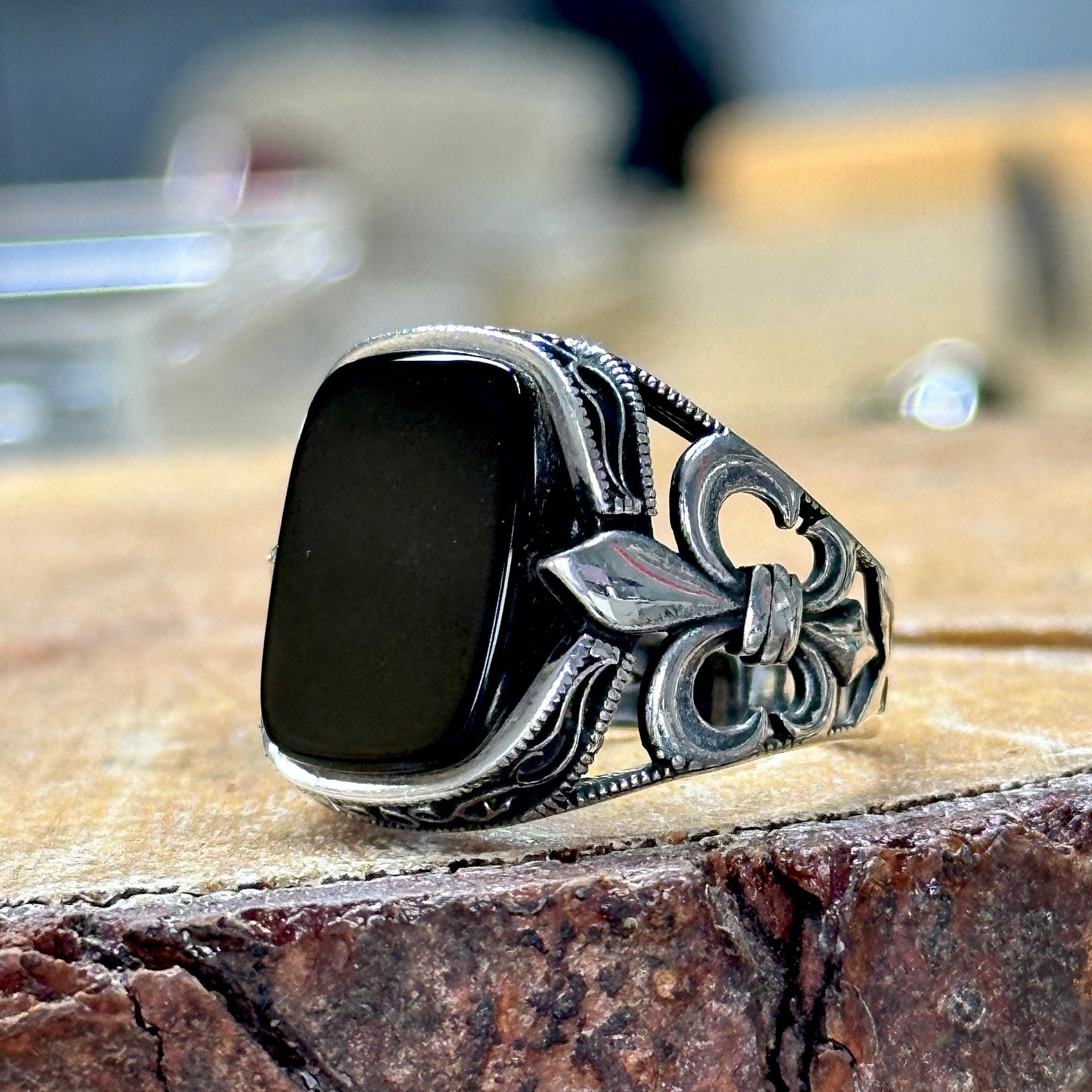 Men Handmade Onyx Stone Ring , Black Onyx Gemstone Ring , Father Day ...