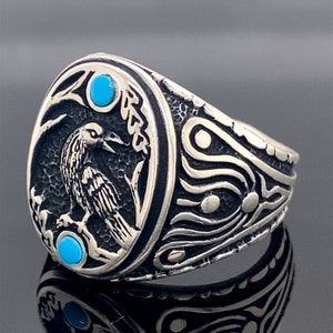 Silver Phoenix Ring , Silver Bird Signet Ring , Onyx Stone Ring ...