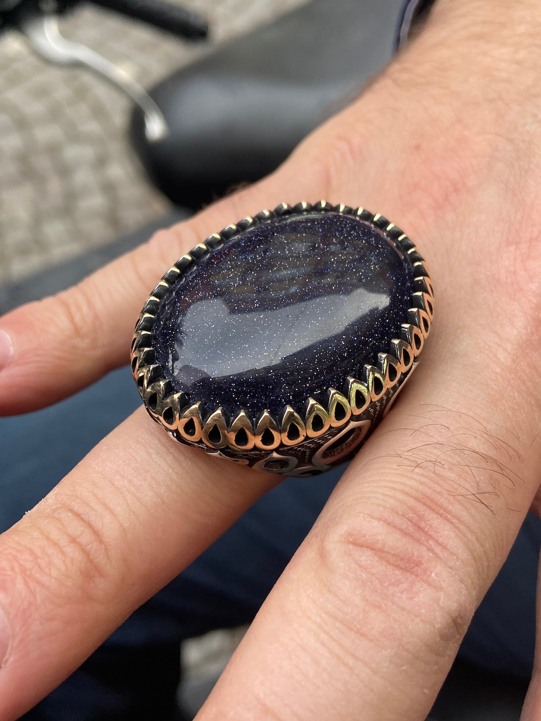 Large Men Ring , Natural Star Stone Ring , Ottoman Tulıp Fıgure Ring ...