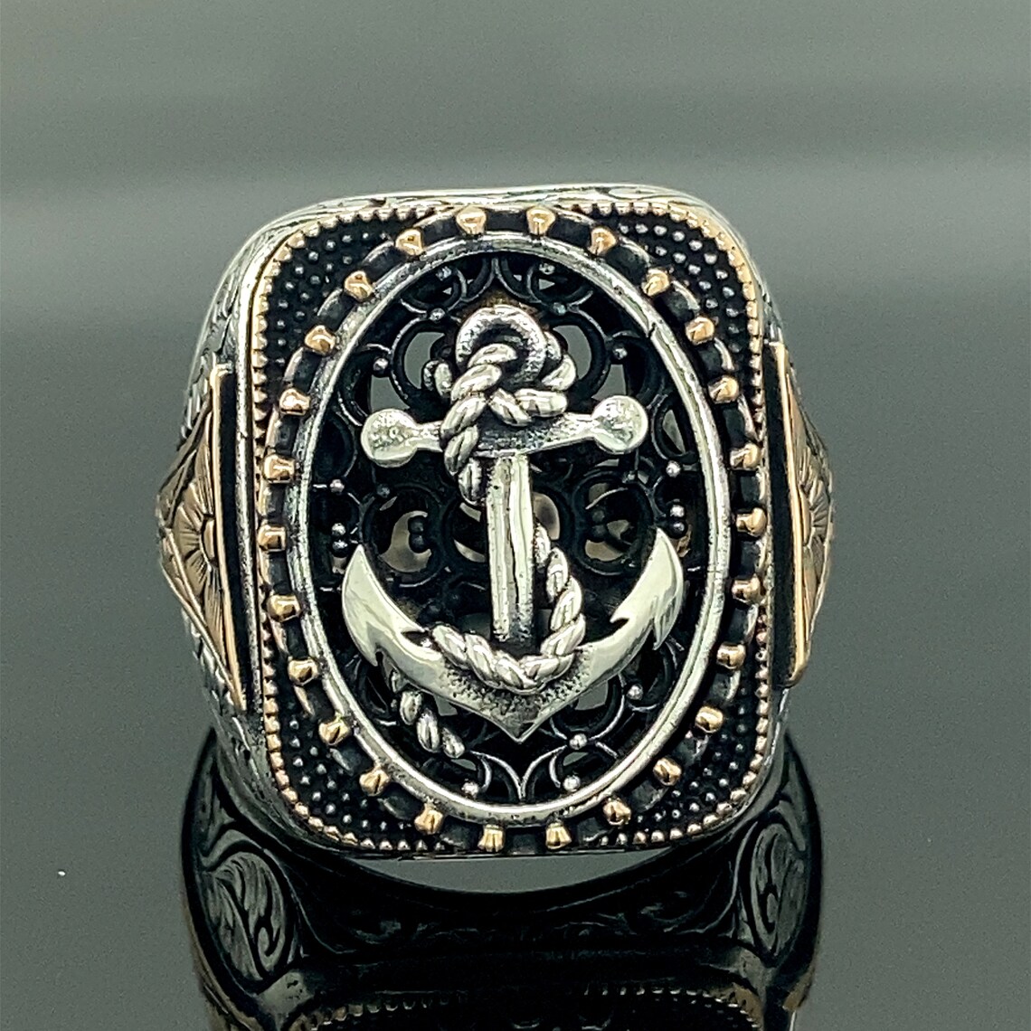 Silver Anchor Ring , Handmade Sailor Anchor Ring , Silver Captain Ring ...
