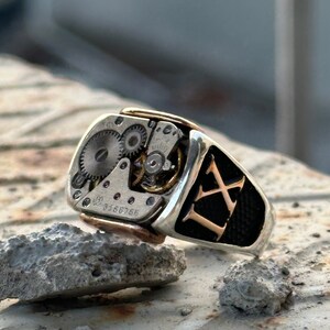 Silver Clock Ring , Clock Mechanism Ring , Swiss Ring , Reversible ...