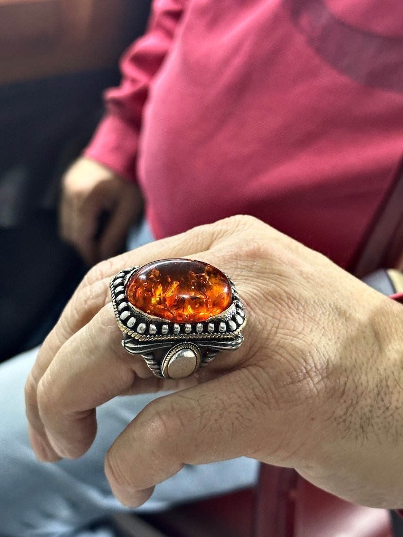 Silver Large Amber Ring , Orange Amber Ring , Large Oval Amber Ring ...