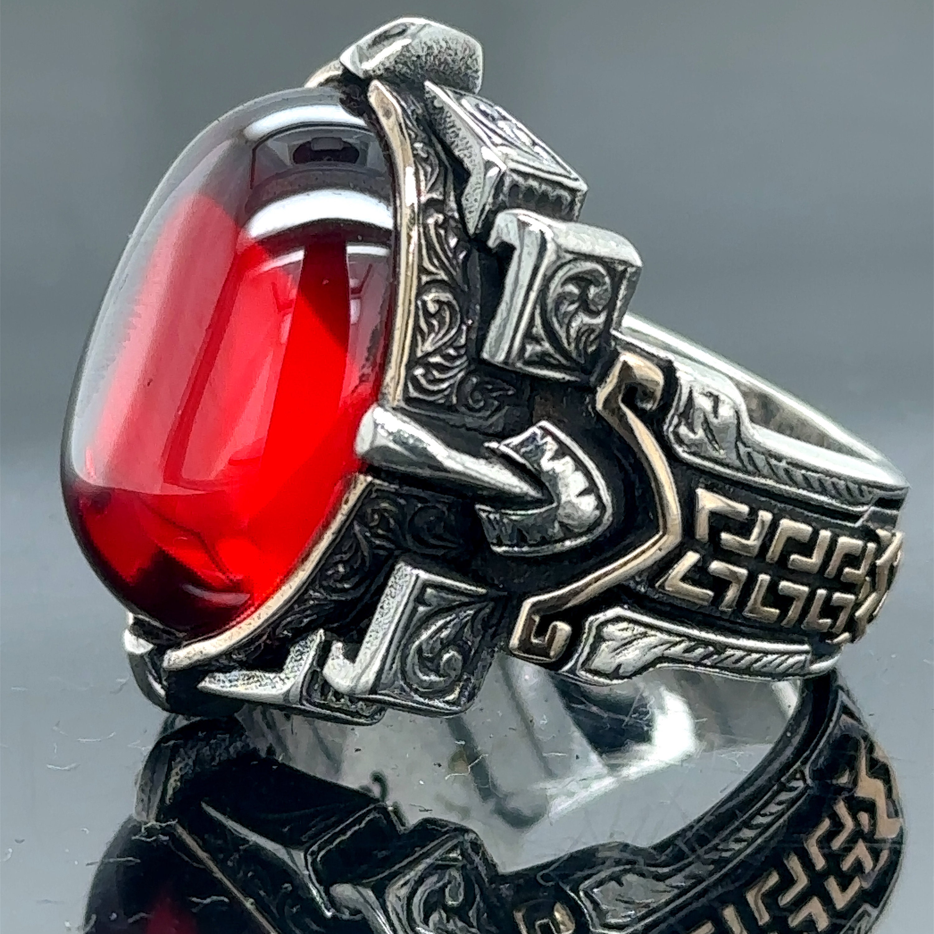 Silver Ruby Stone Ring , Greek Man Handmade Silver Ring , Raw Ruby ...