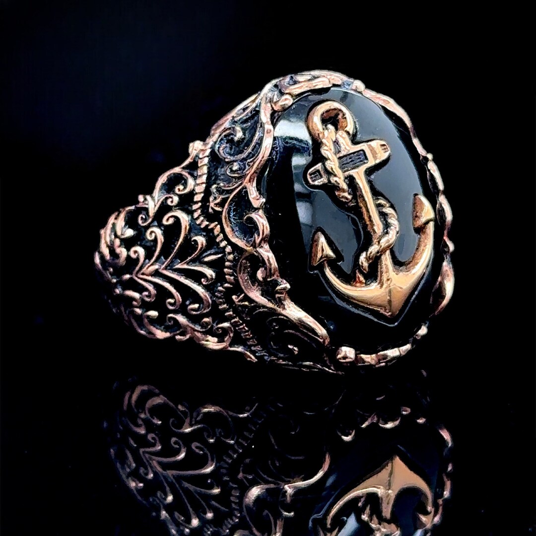 Silver Anchor Ring , Onyx Stone Sailor Ring , Silver Sailor Ring ...