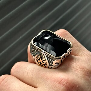 Men Large Handmade Ring , Big Square Black Stone Ring , Ottoman Style ...