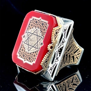 Seal of Solomon Ring , Silver Amber Stone , Large Amber Ring, Silver ...