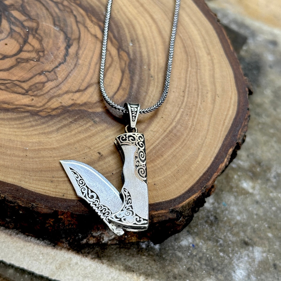 Silver Foldable Knife Necklace , Mini Knife Necklace, Silver Dagger ...