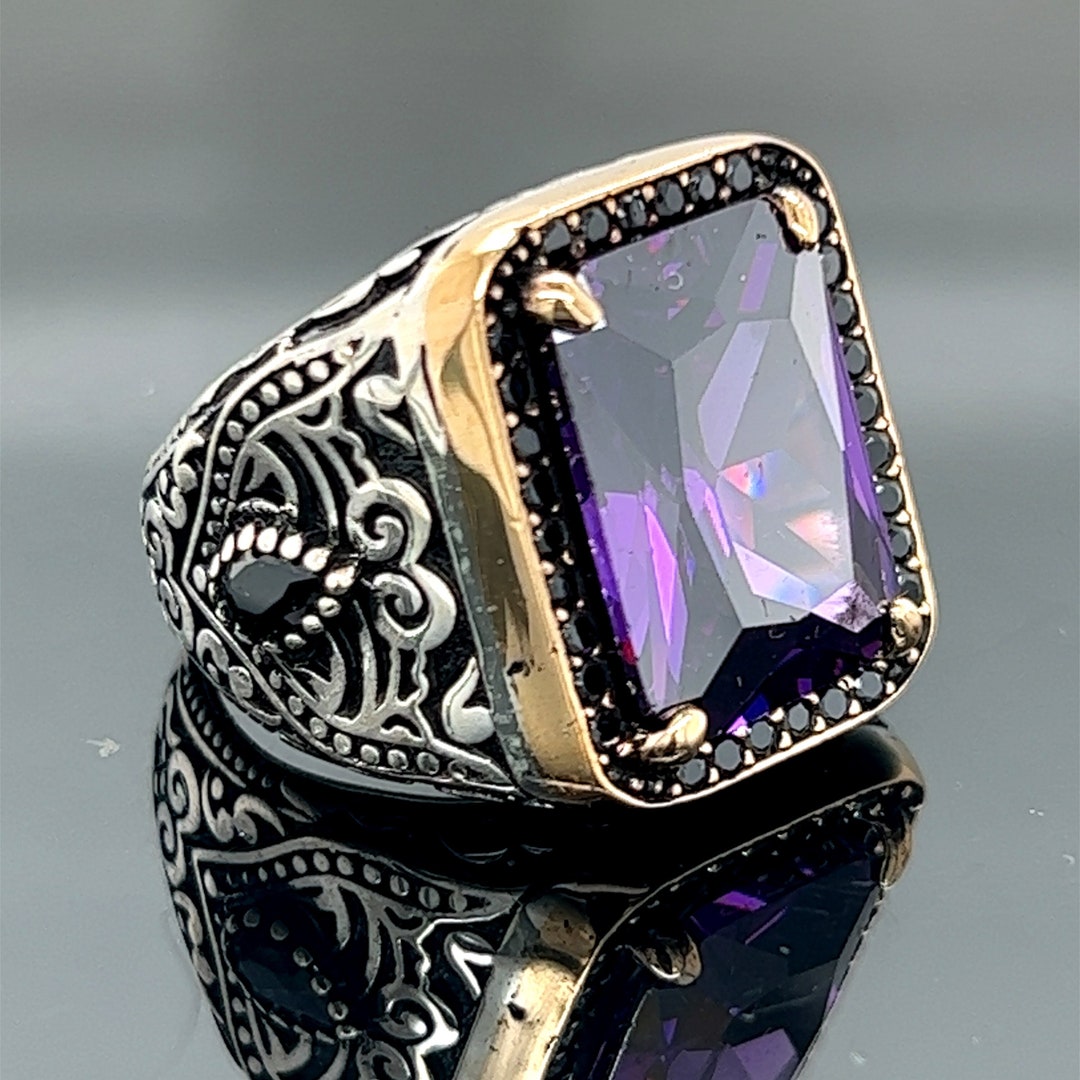 Mens Silver Amethyst Ring , Amethyst Stone Ring , Mens Handmade Ring ...
