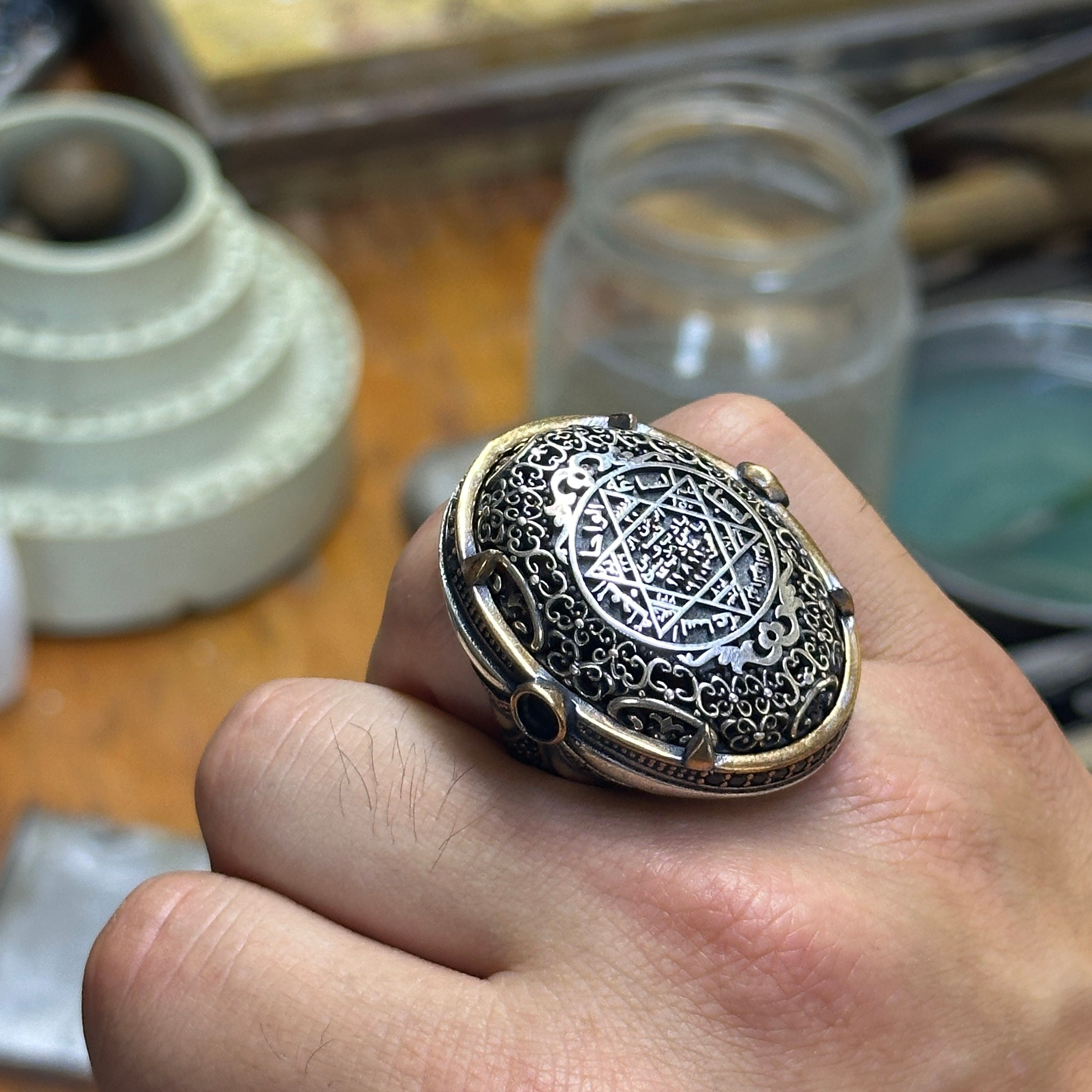 King Solomon Signet Ring, Large Seal of Solomon Signet Ring, Ottoman ...