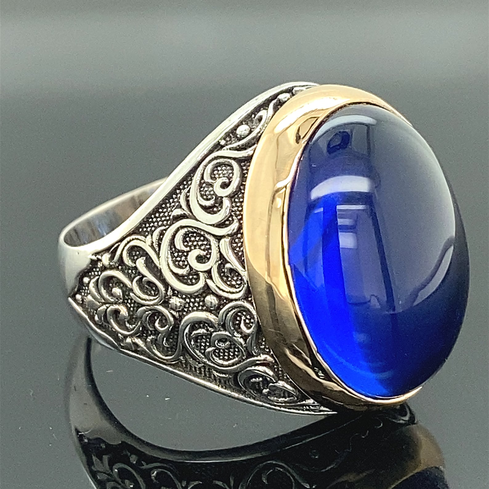 Men Blue Sapphire Stone Ring , Man Sapphire Stone Ring , Turkısh ...