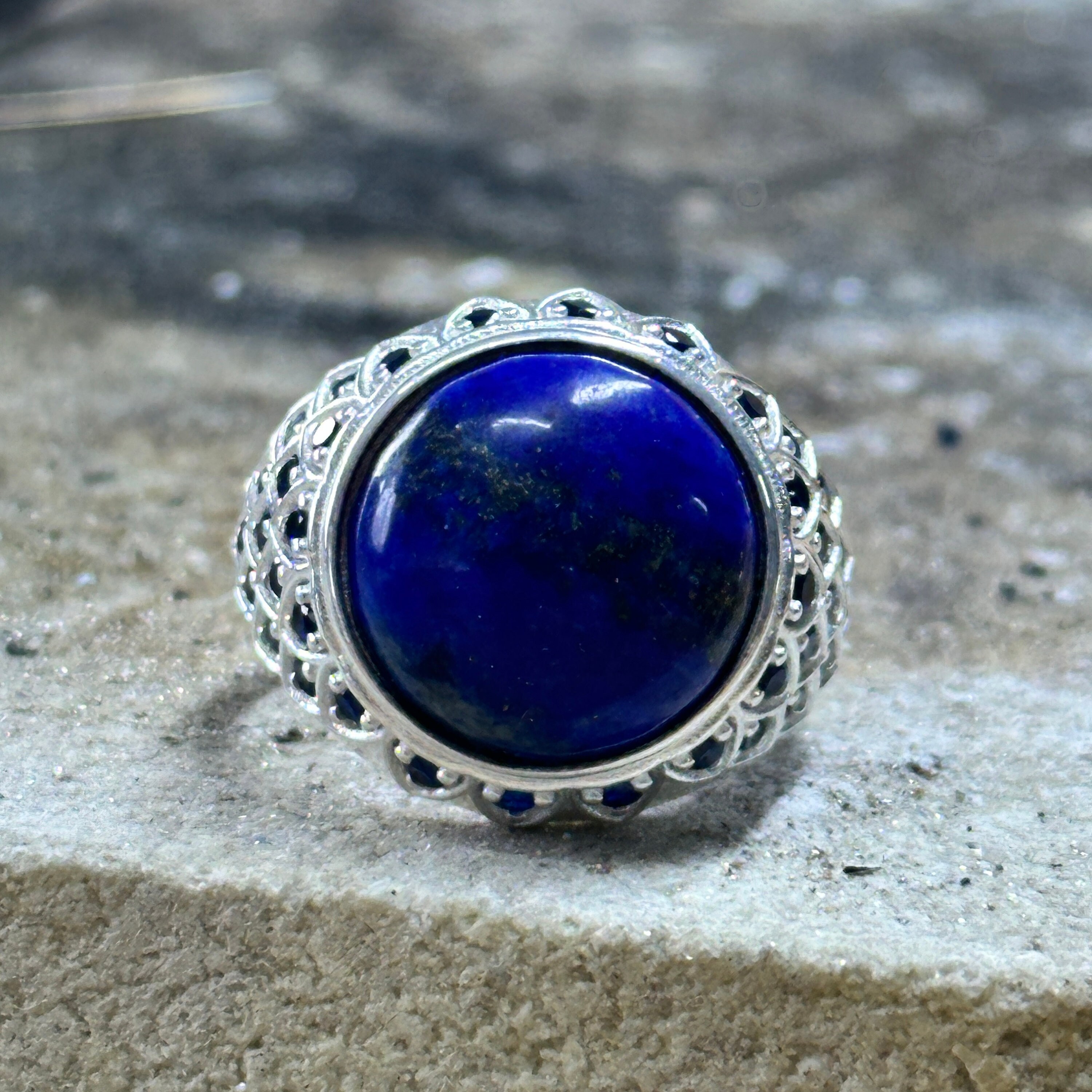 Man Lapis Lazuli Ring, Natural Lapis Signet Ring , Round Silver Ring ...