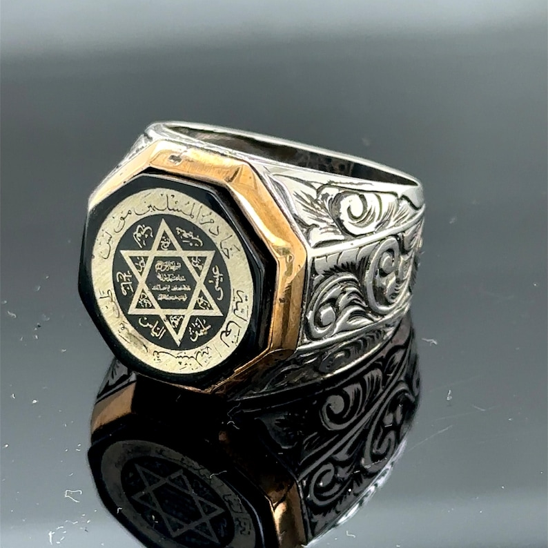 Silver Seal of Solomon Signet Ring , Engraved Star of David Ring ...