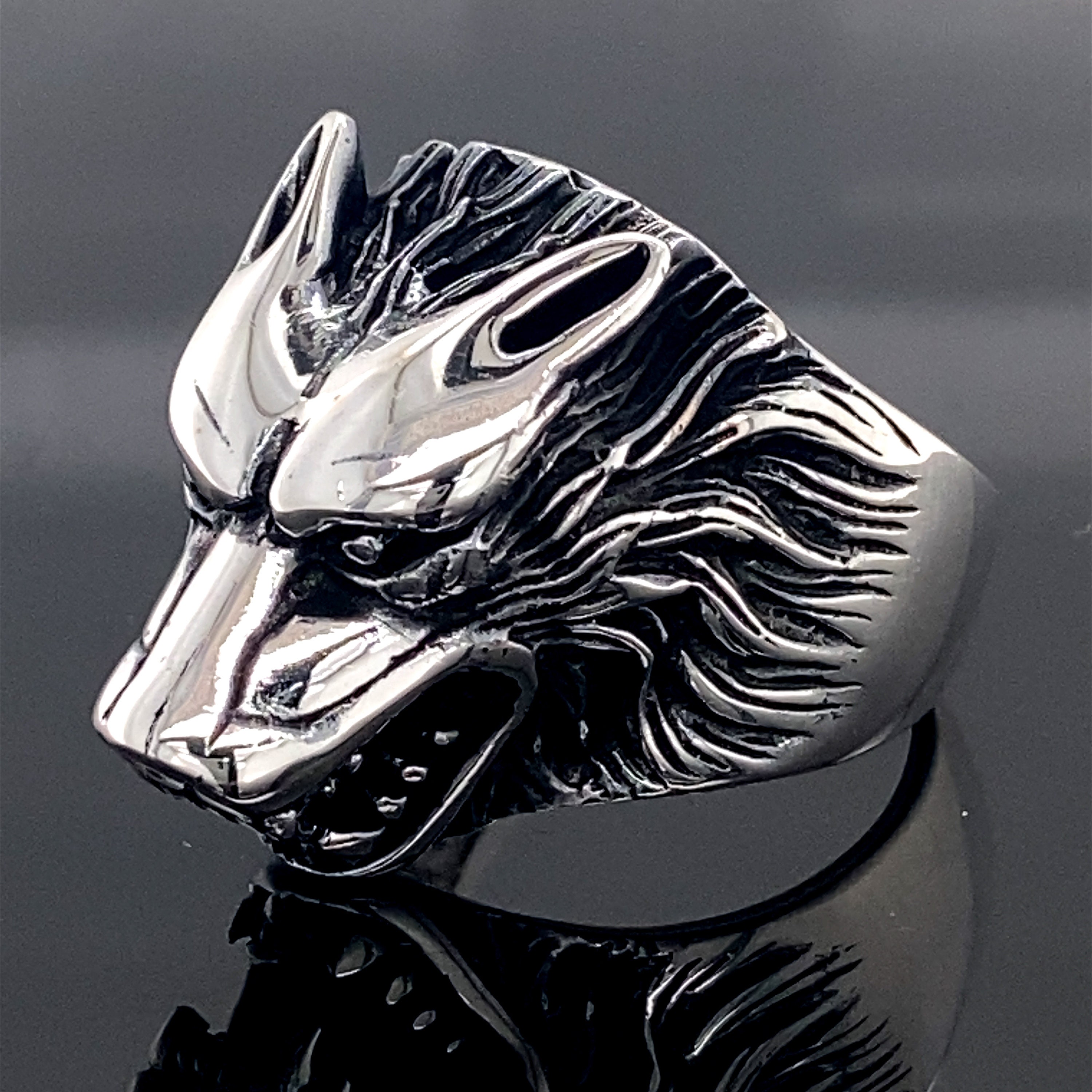 Silver Wolf Handmade Ring , Wild Wolf Head Ring , Wolf Head Sterling ...
