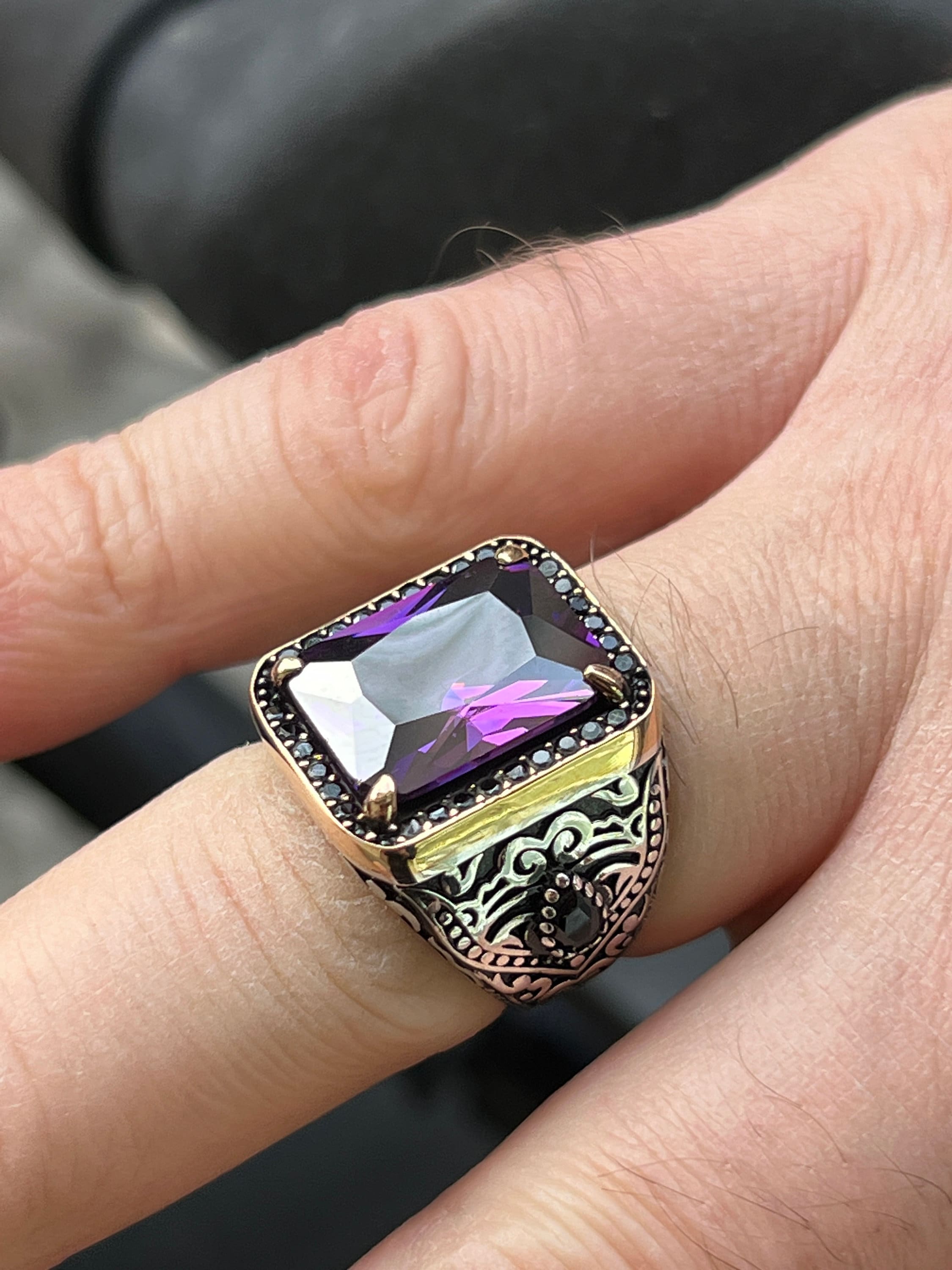 Mens Silver Amethyst Ring Amethyst Stone Ring Mens - Etsy