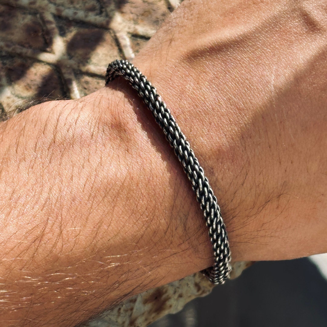 Silver Chain Model Cuff Bracelet , Silver Viking Bracelet , Oxized ...