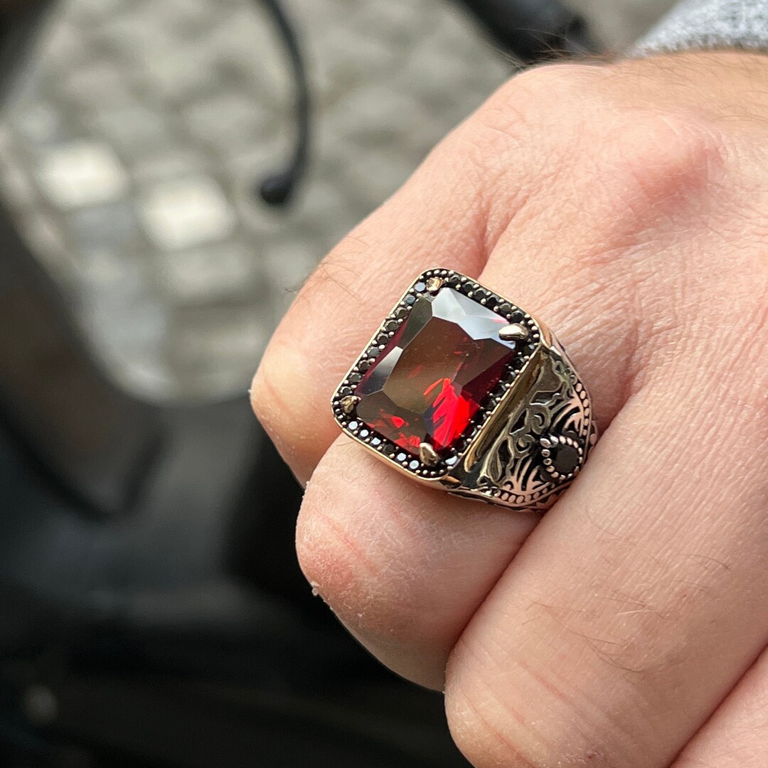 Silver Ruby Stone Ring , Men Ruby Ring ,ottoman Style Handmade Ring ...