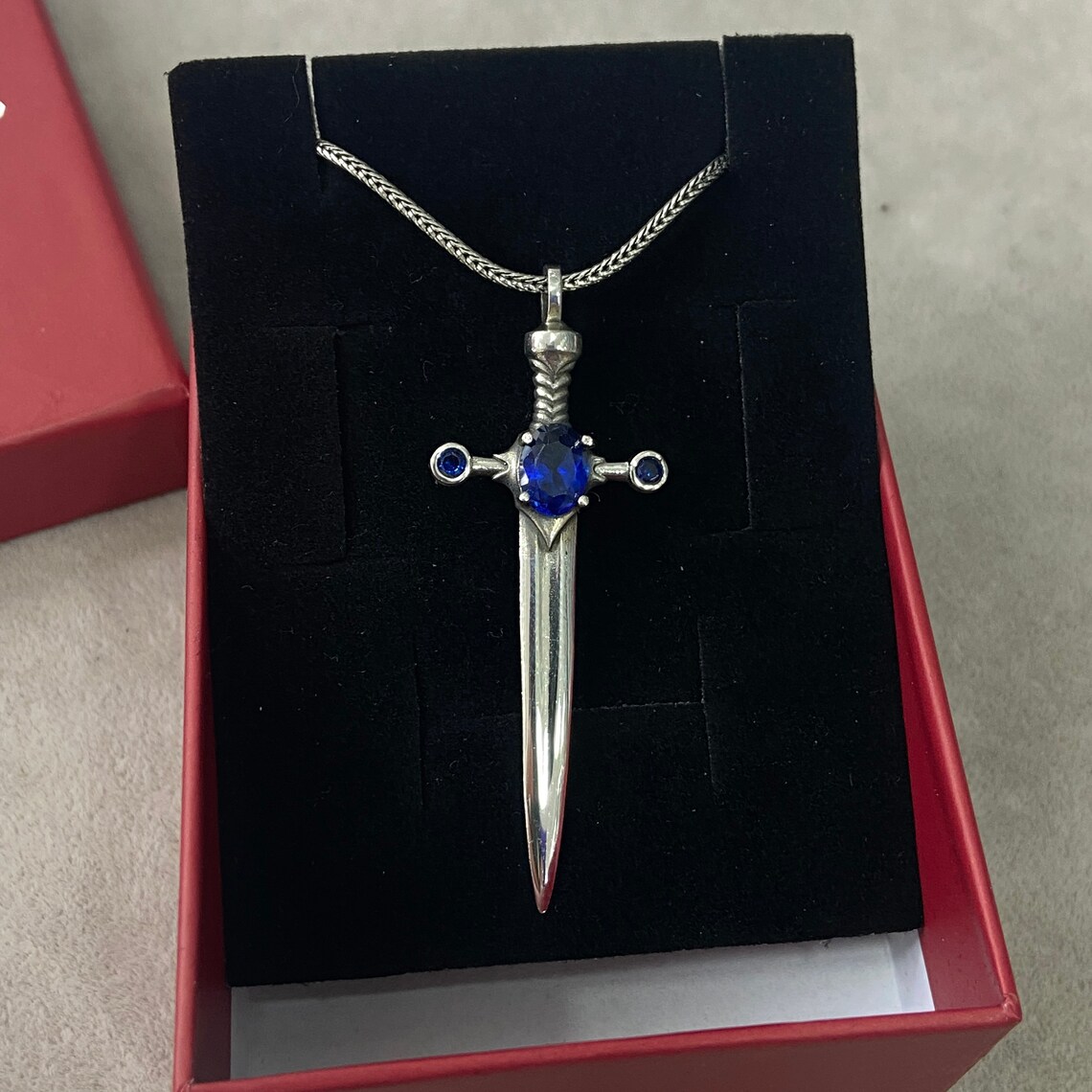 Silver Sword Pendant Sapphire Stone Sword Necklace Silver - Etsy