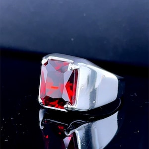 Silver Minimal Ruby Stone Ring, Classic Rectangle Red Stone Ring ...