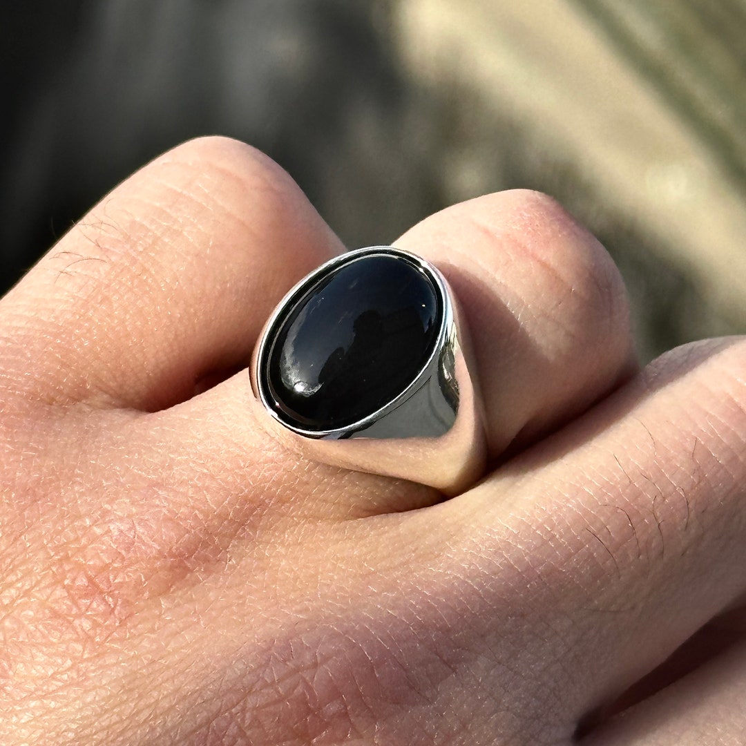 Silver Onyx Ring , Oval Signet Onyx Ring , Onyx Gemstone Ring for Boyfriend , Classic Onyx Ring ...