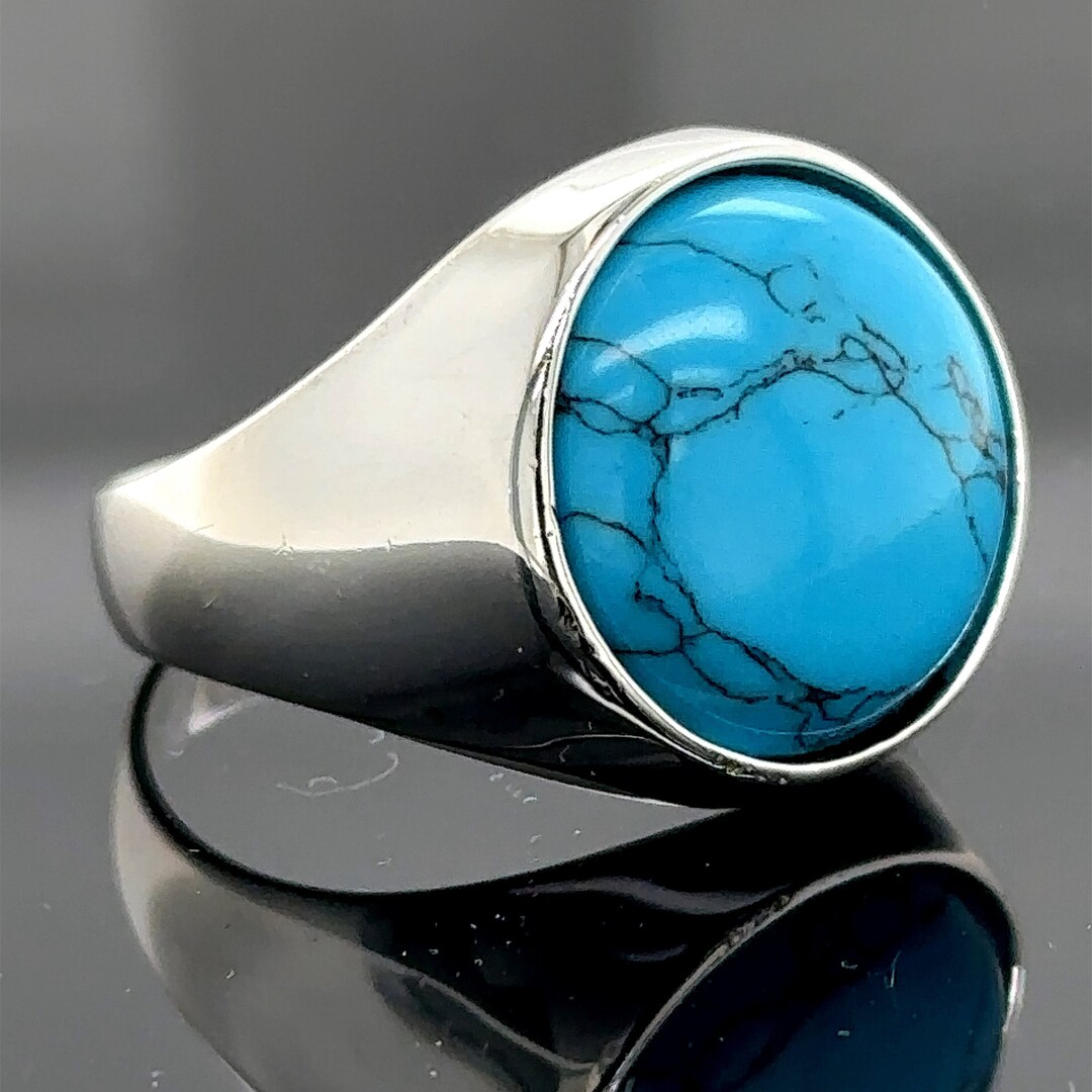 Turquoise Men Silver Ring , Round Classic Turquoise Ring , Minimal Turquoise Ring , Turquoise ...