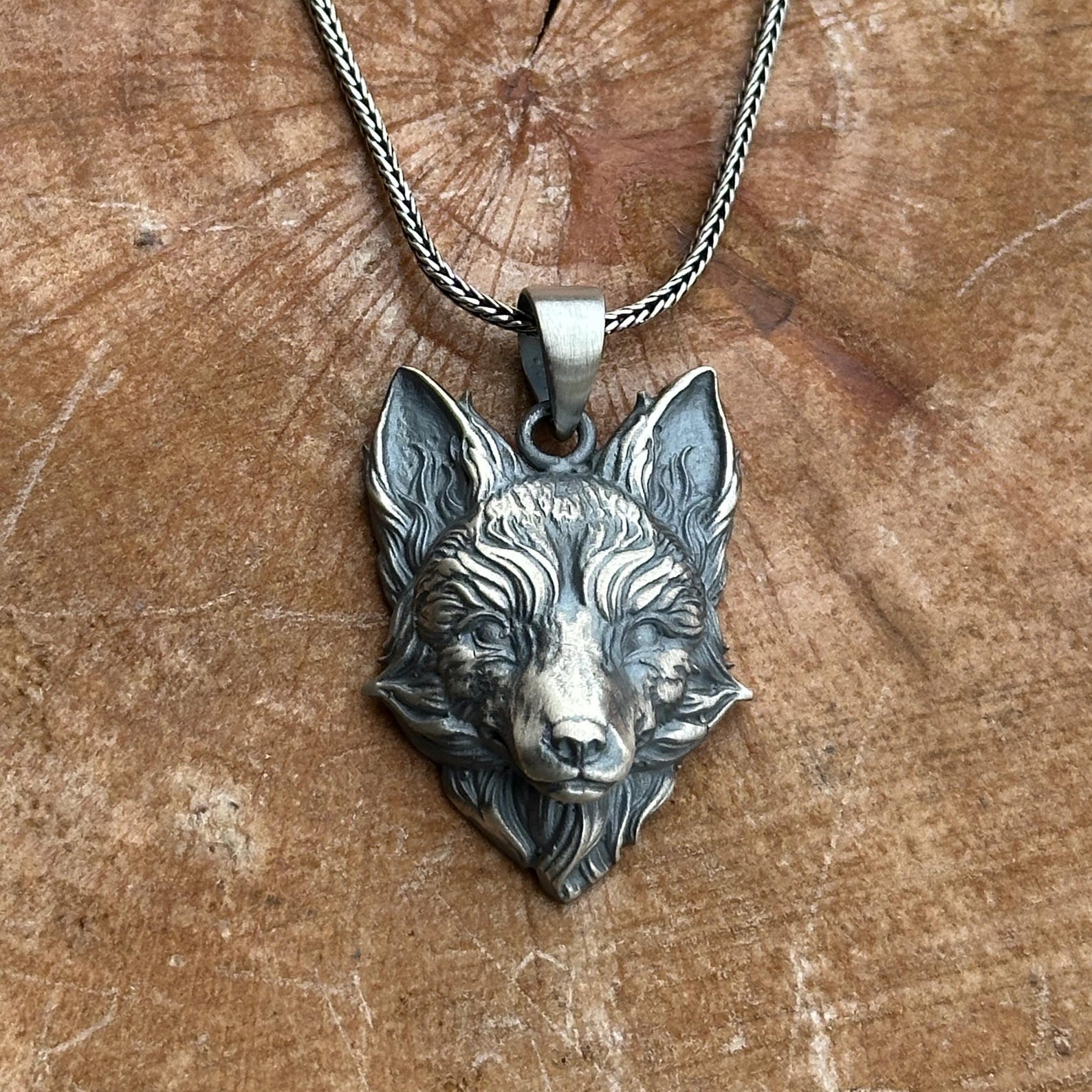 Silver Wolf Head Necklace, Silver Animal Pendant, Oxidized Silver Wolf ...