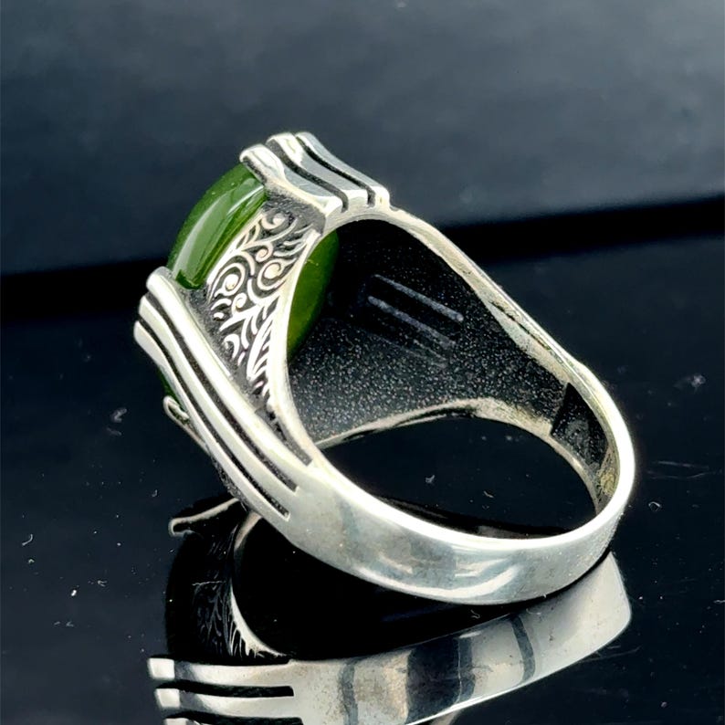 Men Silver Jade Stone Ring, Natural Jade Minimal Ring, Jade Signet Ring ...