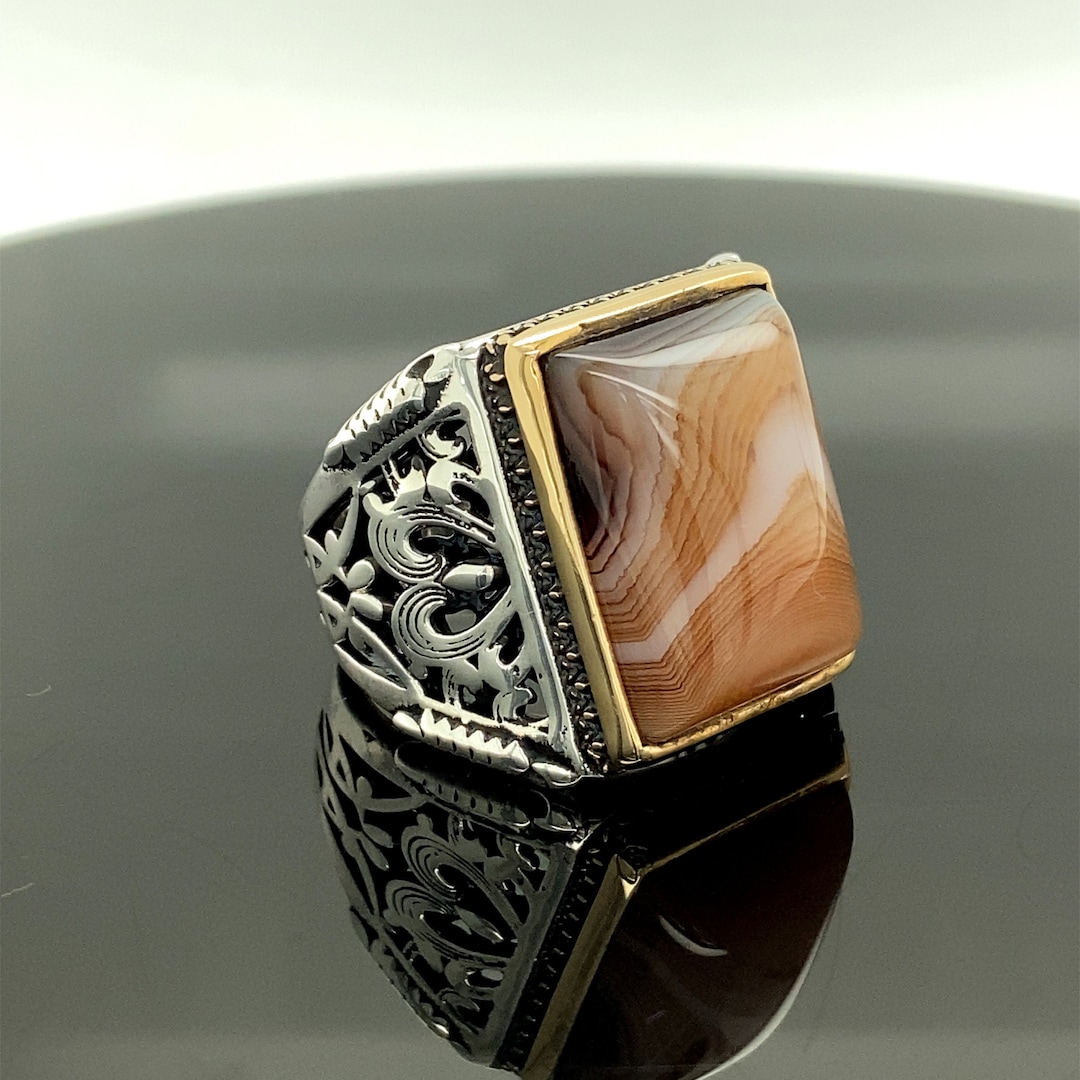 Mens Handmade Ring , Agate Stone Ring , Square Stone Ring , Ottoman ...
