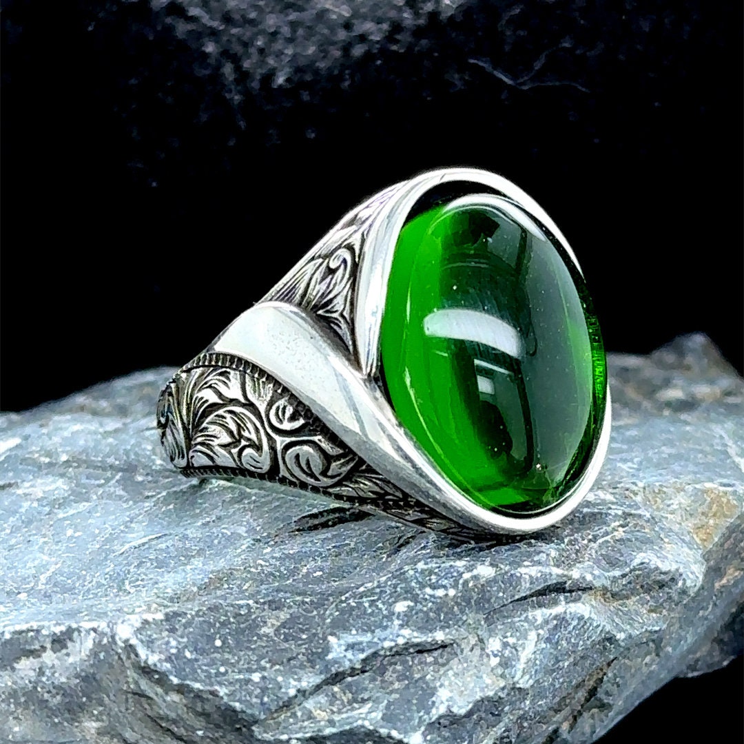 Men Handmade Ring , Men Green Stone Ring , Emerald Stone Ring ...