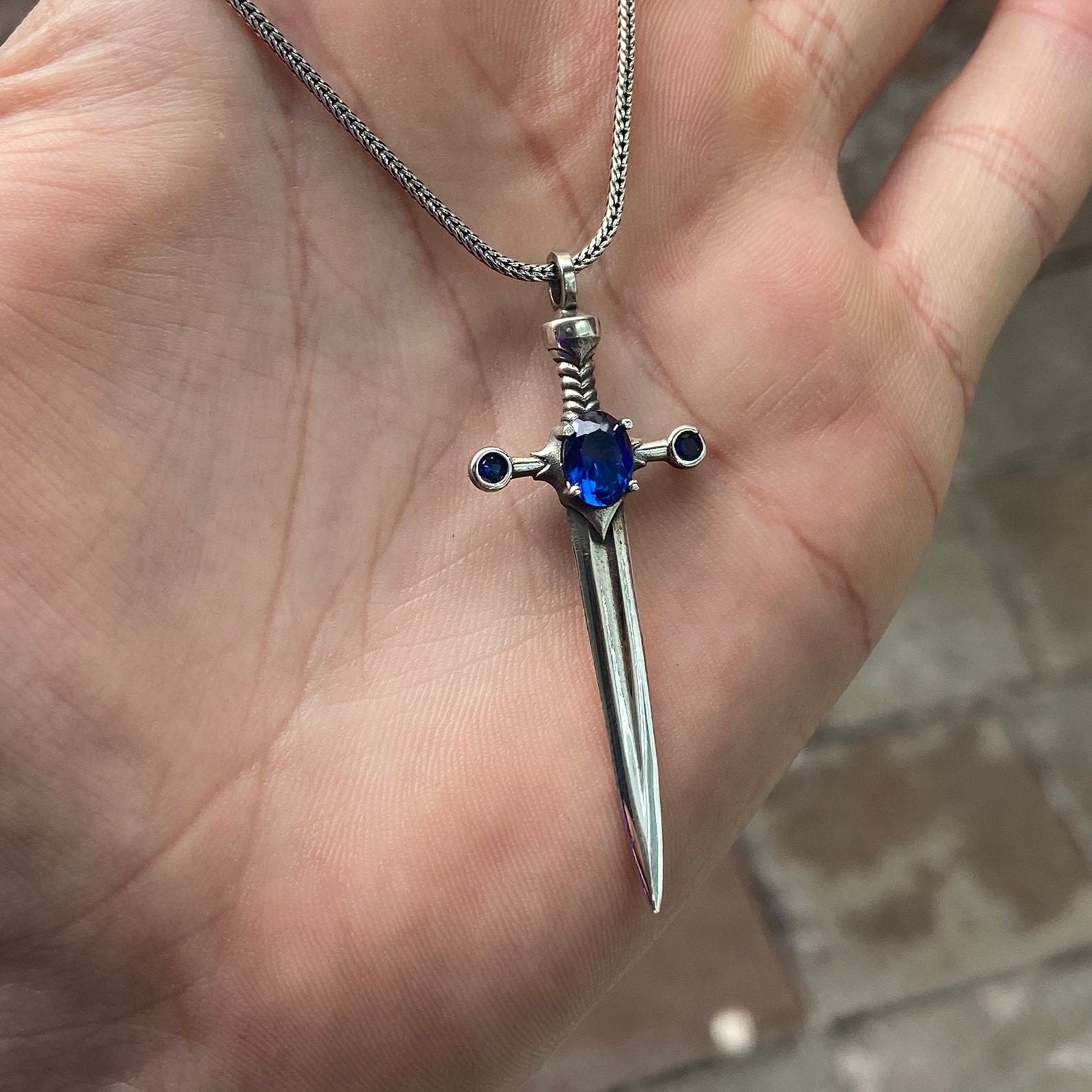 Silver Sword Pendant Sapphire Stone Sword Necklace Silver - Etsy