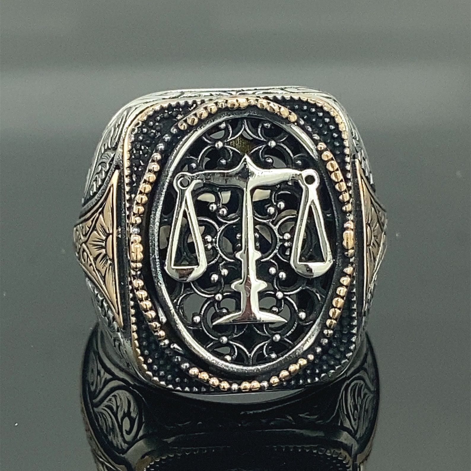 Silver Scale Ring Men Handmade Libra Ring Lawyer Ring | Etsy