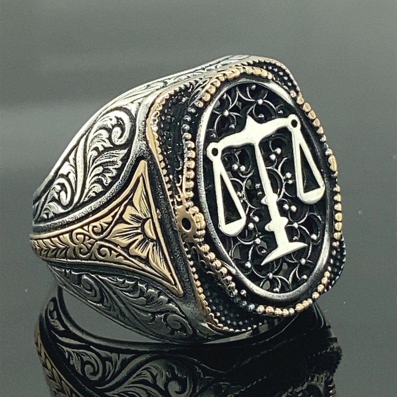 Silver Scale Ring Men Handmade Libra Ring Lawyer Ring | Etsy