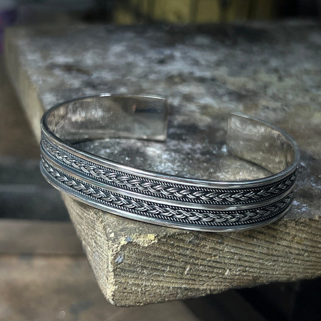 Silver Cuff Bracelet , Knitting Pattern Handmade Bracelet , Silver ...