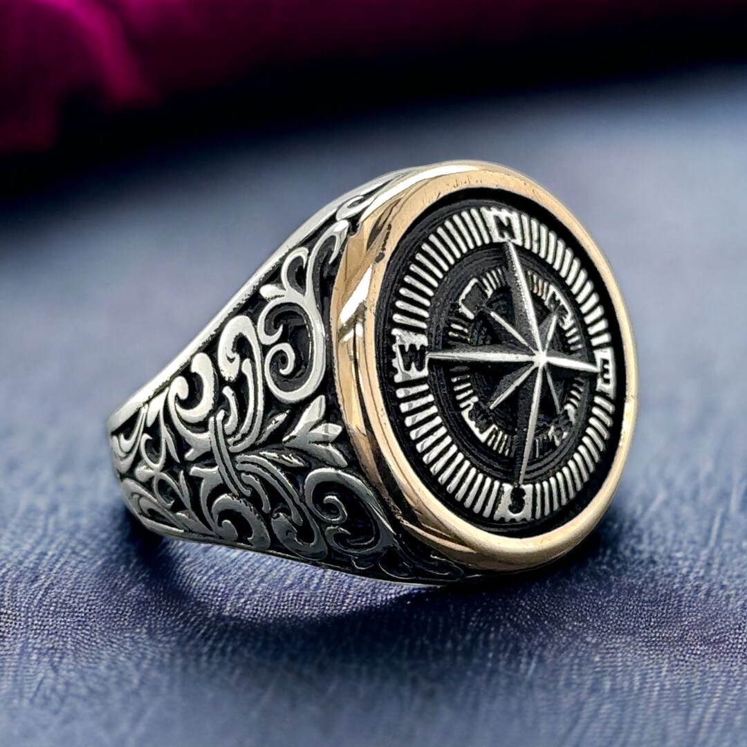Silver Compass Signet Ring , Traveler Handmade Sterling Silver Ring ...