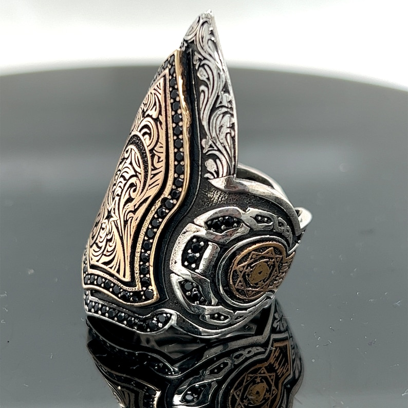 Silver Thumb Ring , Men Archer Ring , Silver Zihgir Ring , Embroidered ...