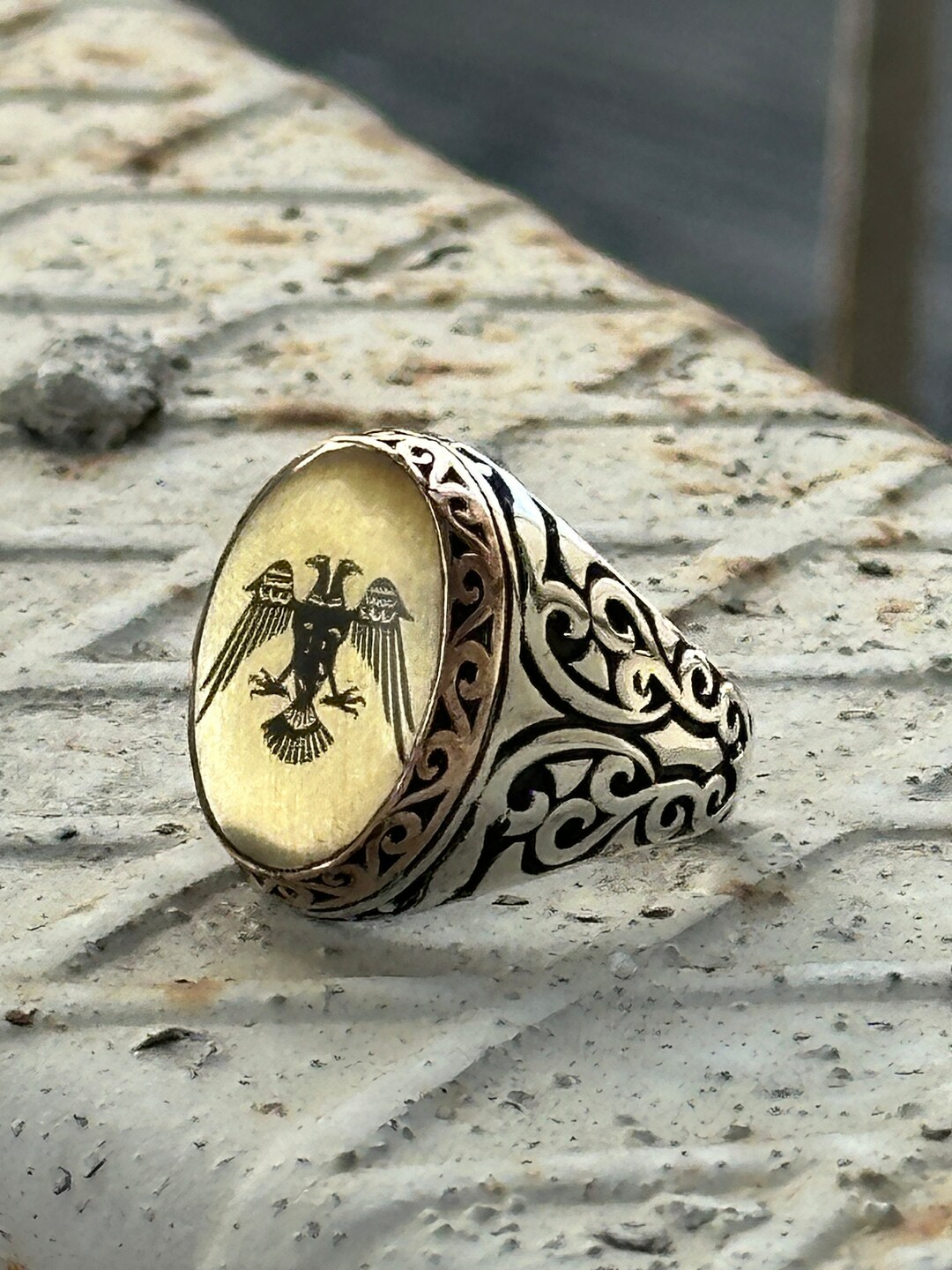Man Handmade Eagle Ottoman Ring , Silver Eagle Ring , Double Headed ...