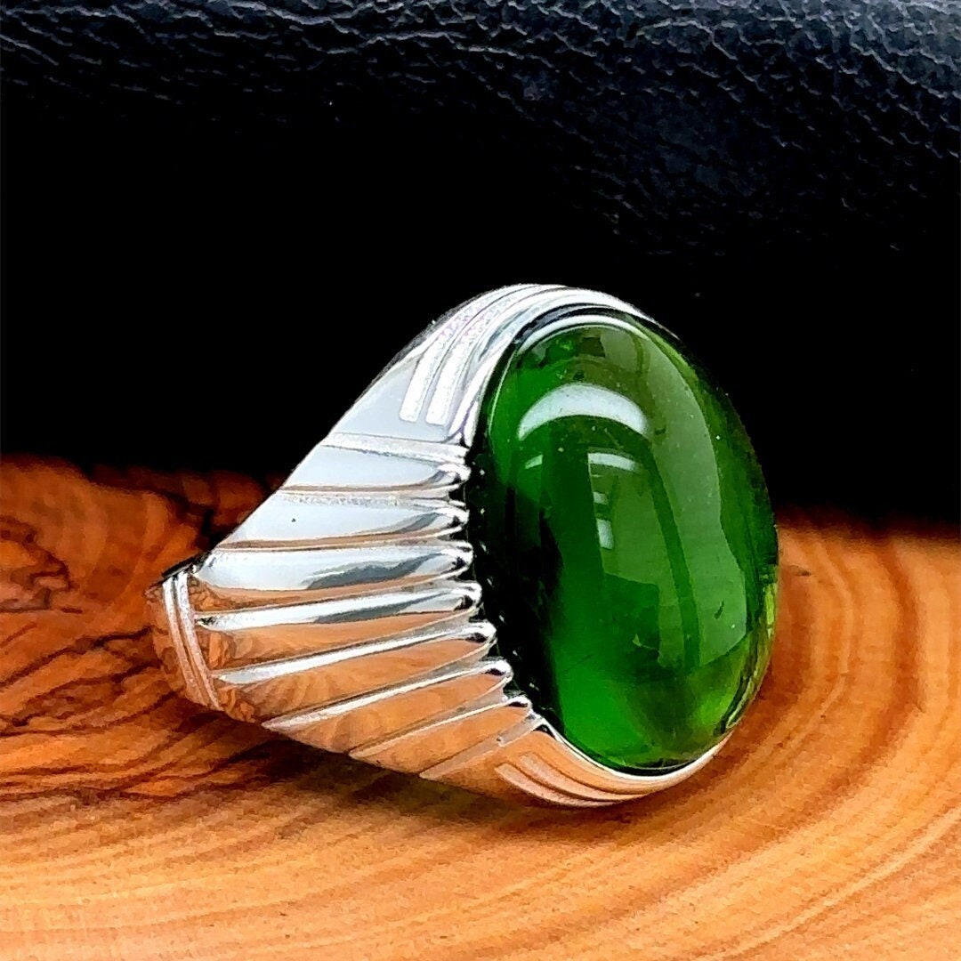 Men Handmade Ring , Silver Green Stone Ring , Vintage Men Ring, Emerald ...