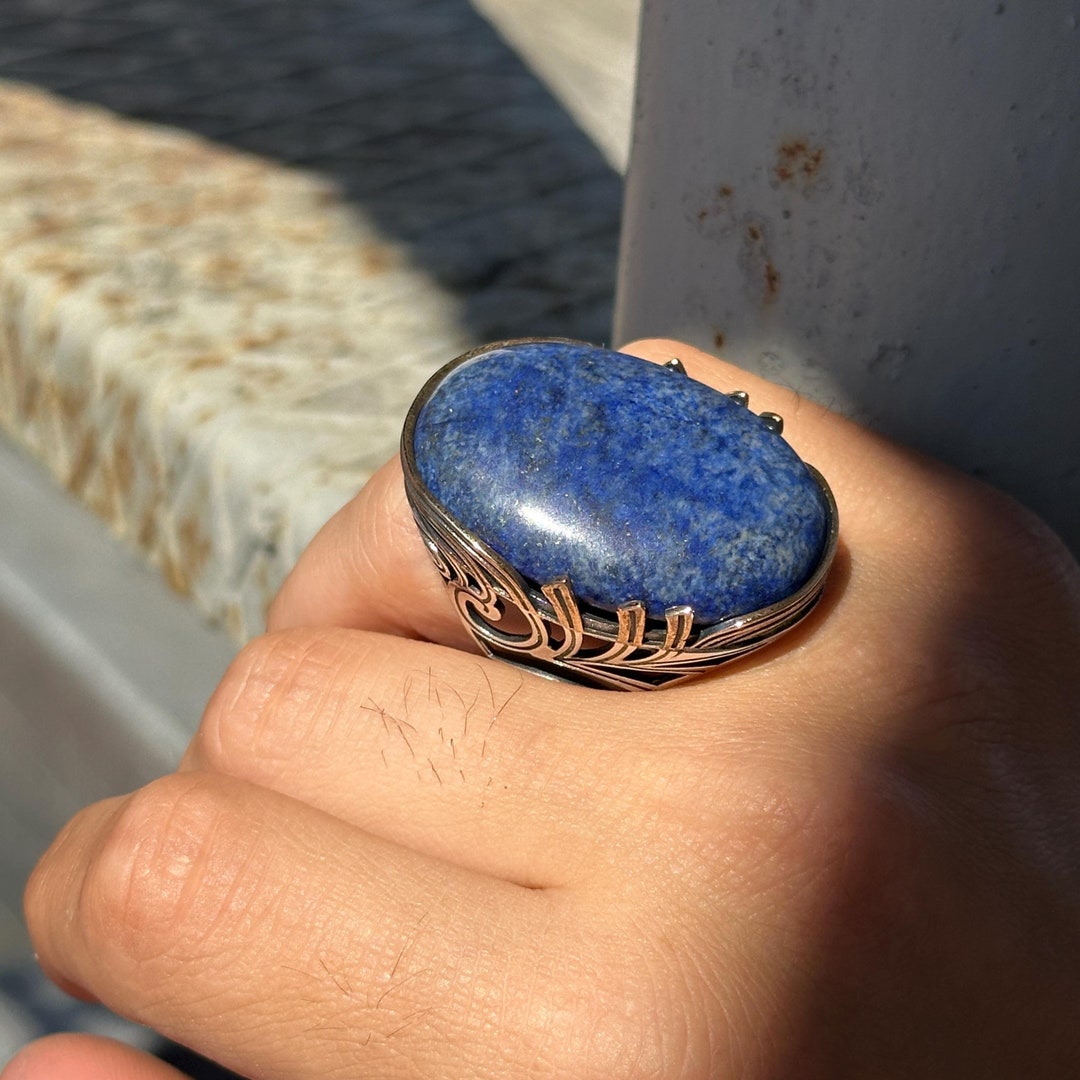 Man Lapis Large Signet Ring, Ottoman Style Large Lapis Ring , Natural Blue Lapis Lazuli Ring ...