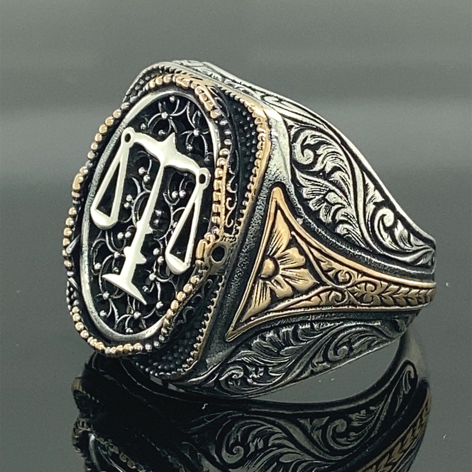 Silver Scale Ring , Men Handmade Libra Ring , Lawyer Ring , Silver ...